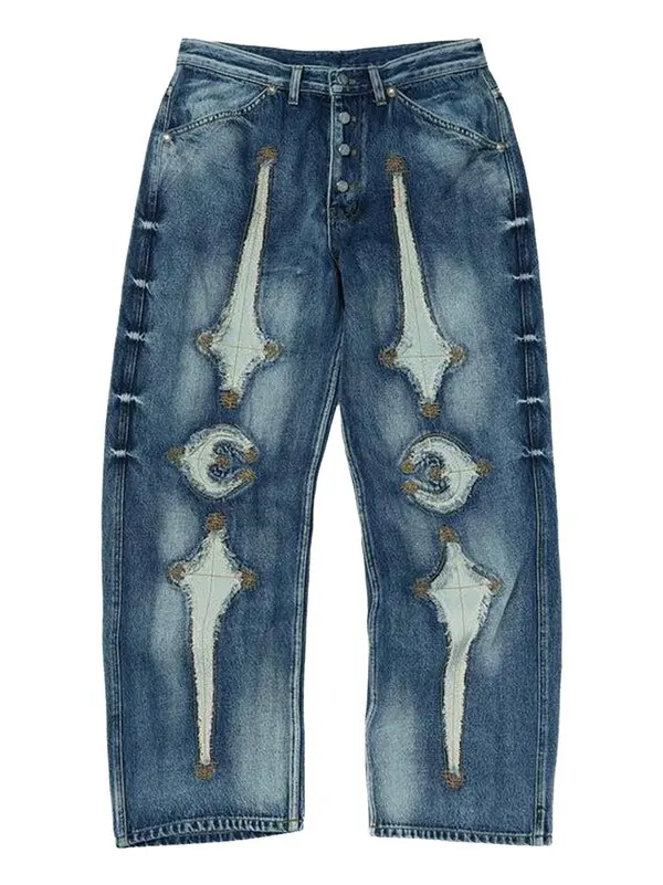 THUG CLUB Tc Bone Leather Denim Pants - Blue