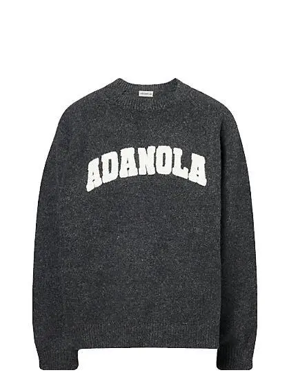 ADANOLA Varsity Boucle-logo Cotton And Wool-blend Oversized Jumper - Charcoal/marshmallow