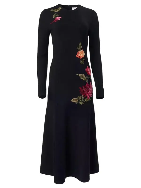 Carolina Herrera Chrysanthemum-embroidered Knit Midi Dress - Black