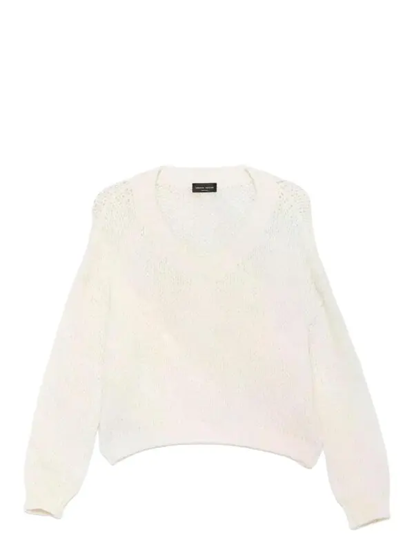ROBERTO COLLINA V-neck Long Sleeve Sweater - White