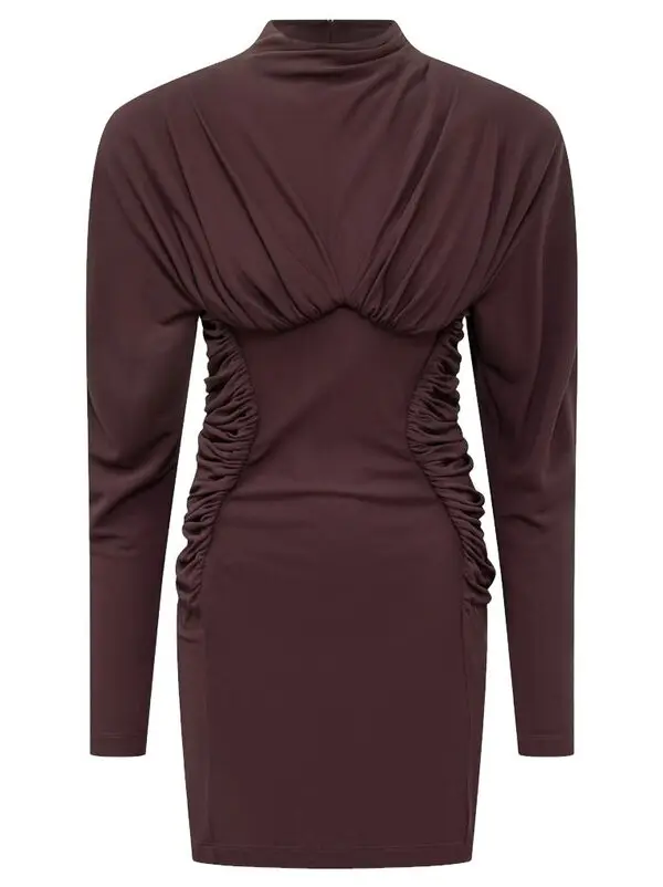 Stella McCartney Draped Long Sleeve Mini Dress - Brown
