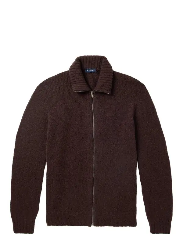 Thom Sweeney Slim-fit Merino Wool-blend Zip-up Cardigan - Brown