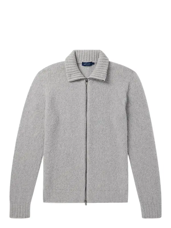 Thom Sweeney Slim-fit Merino Wool-blend Zip-up Cardigan - Gray