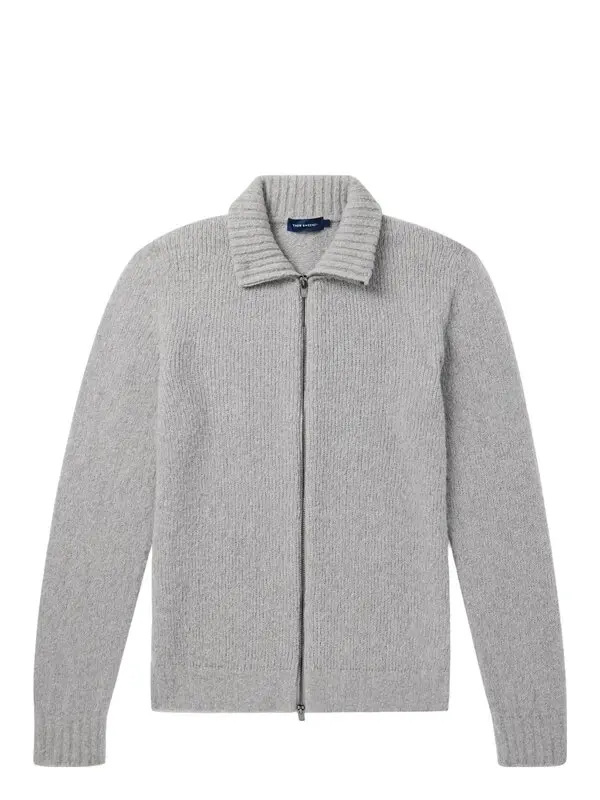 Thom Sweeney Slim-fit Merino Wool-blend Zip-up Cardigan - Gray