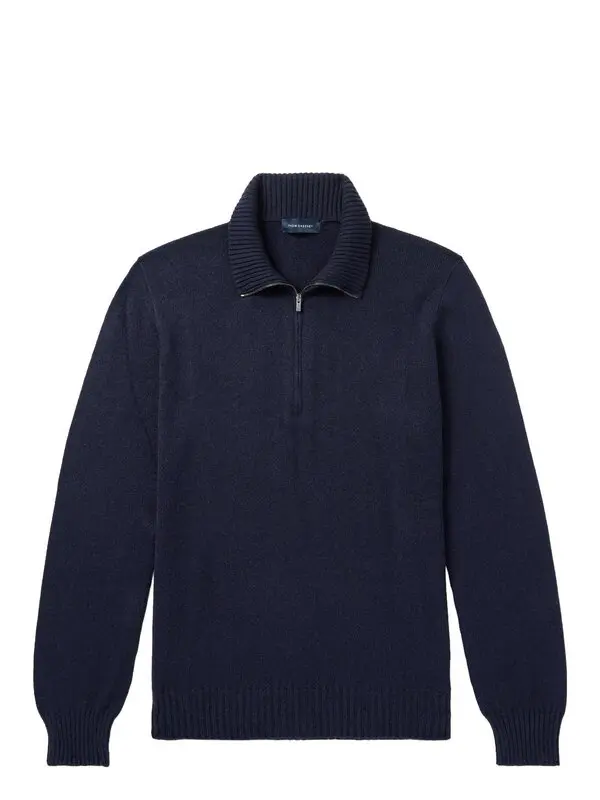 Thom Sweeney Cashmere Rollneck Half-zip Sweater - Blue