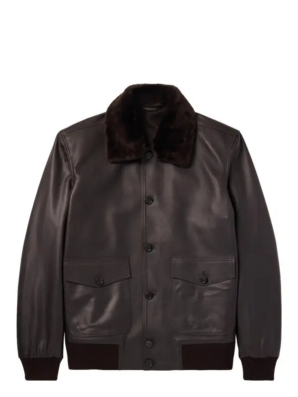 Thom Sweeney Shearling-trimmed Leather Bomber Jacket - Brown