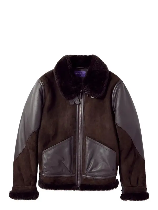 Ralph Lauren Purple Label Lutton Aviator Leather-trimmed Shearling Jacket - Brown