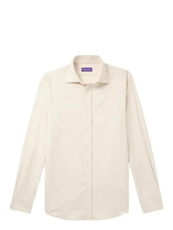 Ralph Lauren Purple Label Aston Herringbone Cotton Shirt - Neutrals