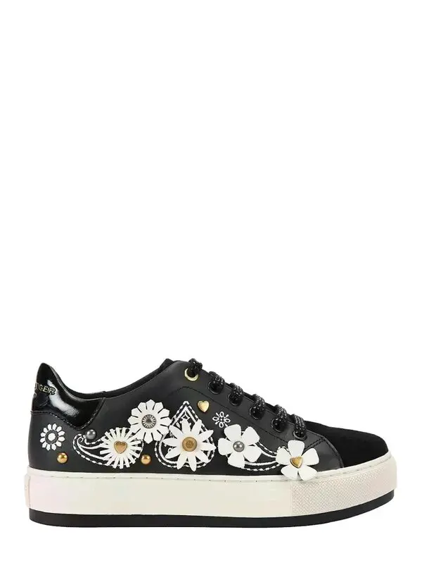 Kurt Geiger Floral Appliqué Studded Sneakers - Black
