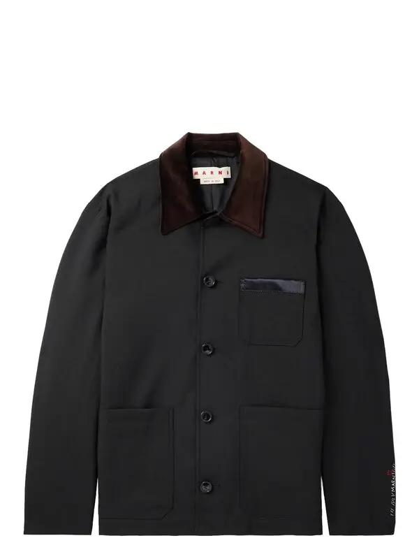 Marni Cotton Velvet And Satin-trimmed Grain De Poudre Wool Chore Jacket - Black