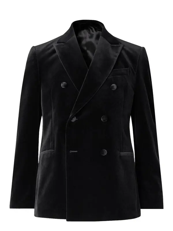 Mr P. Double-breasted Cotton-velvet Tuxedo Jacket - Black