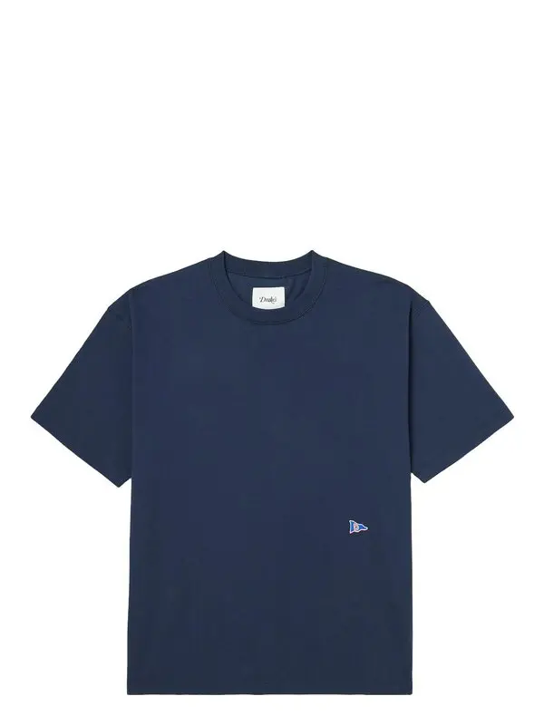DRAKE'S Him Hiking Logo-embroidered Cotton-jersey T-shirt - Blue