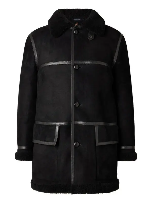 DRAKE'S Leather-trimmed Shearling Coat - Black