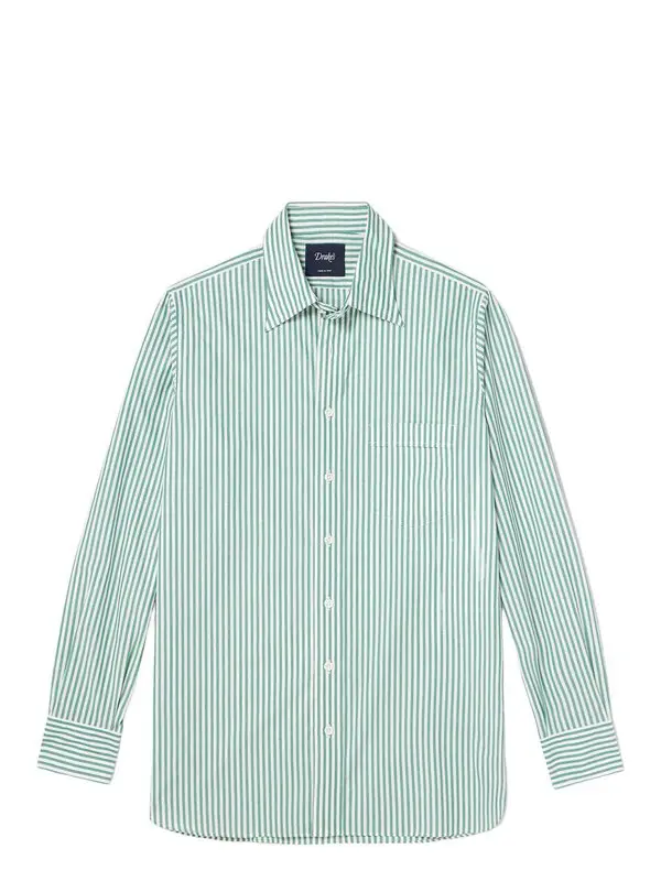 DRAKE'S Him Striped Cotton-poplin Shirt - Green