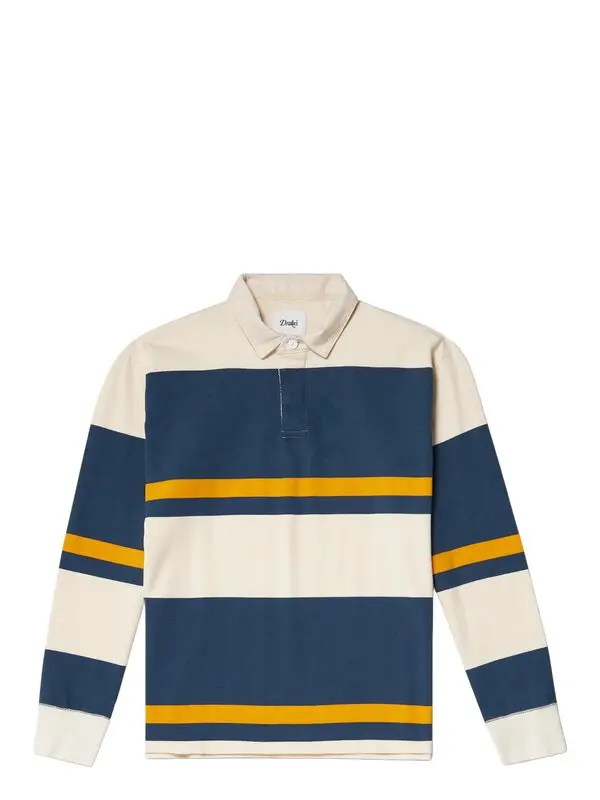 DRAKE'S Him Twill-trimmed Striped Cotton-jersey Polo Shirt - Blue