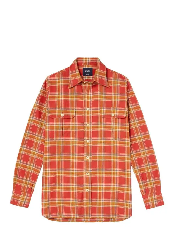 DRAKE'S Him Checked Cotton-flannel Shirt - Red