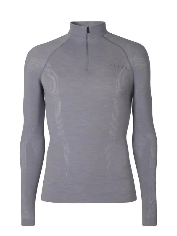 Falke Printed Virgin Wool-blend Jersey Half-zip Ski Base Layer - Gray