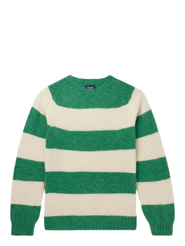DRAKE'S Striped Wool Sweater - Green