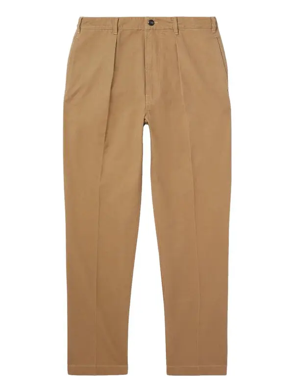 DRAKE'S Games Tapered Pleated Cotton-twill Trousers - Brown