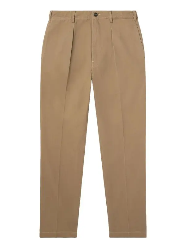 DRAKE'S Tapered Pleated Cotton-twill Trousers - Brown
