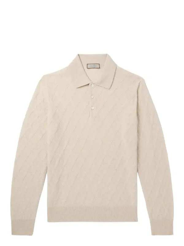 Canali Cable-knit Wool And Cashmere-blend Polo Shirt - Neutrals