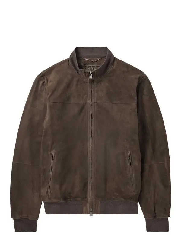 Canali Suede Bomber Jacket - Brown