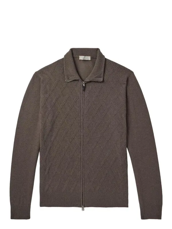 Canali Cable-knit Wool And Cashmere-blend Zip-up Cardigan - Brown