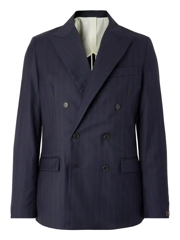 A KIND OF GUISE Double-breasted Pinstriped Virgin Wool Blazer - Blue