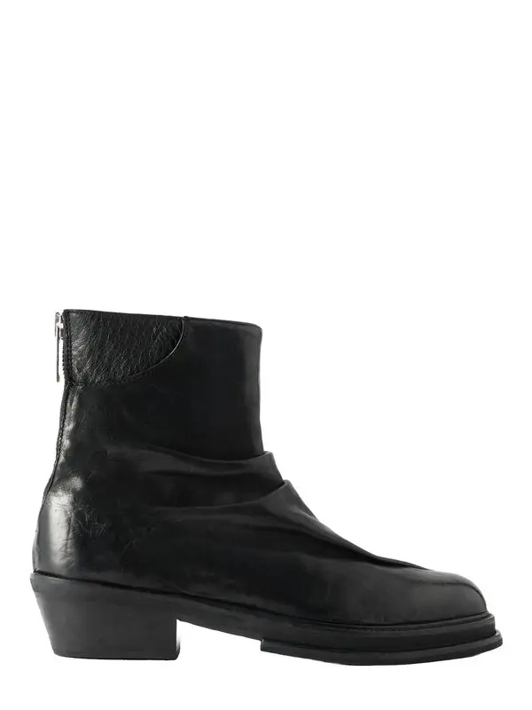 424 Marathon Ruched Leather Cowboy Boots - Black