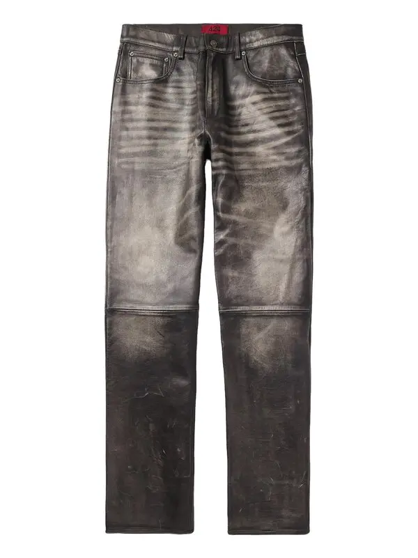 424 Slim-fit Straight-leg Leather Trousers - Black