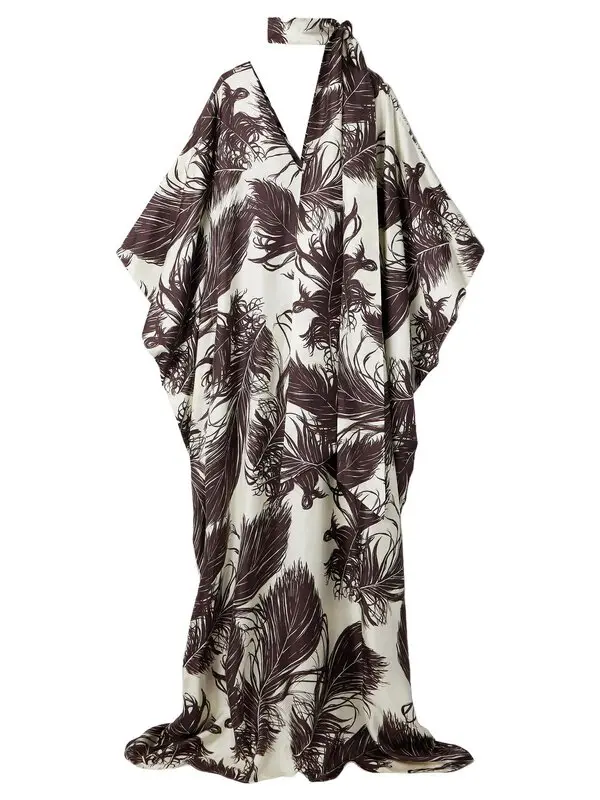 Oscar De La Renta Scarf-detailed Printed Silk-twill Gown - Brown