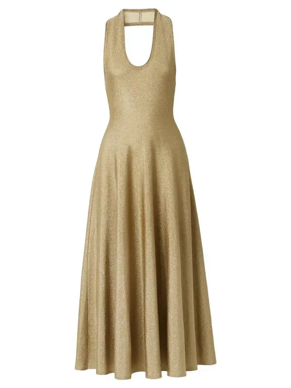 Khaite Melina Lurex Halterneck Midi Dress - Gold