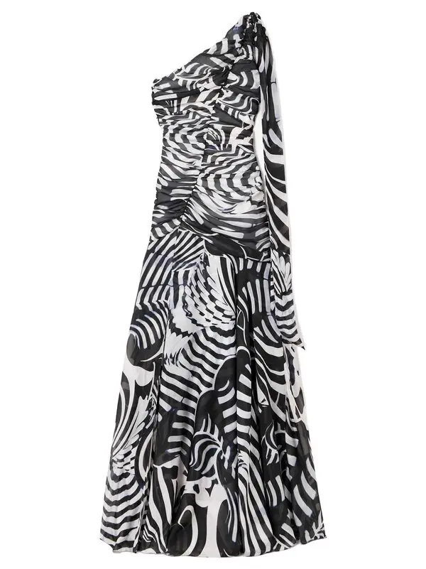 MARY KATRANTZOU Aliyah One-shoulder Zebra-print Maxi Dress - Black