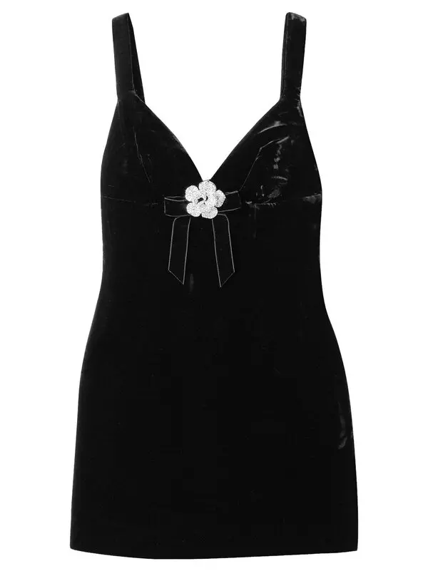 Cara Cara Gracie Embellished Velvet Mini Dress - Black