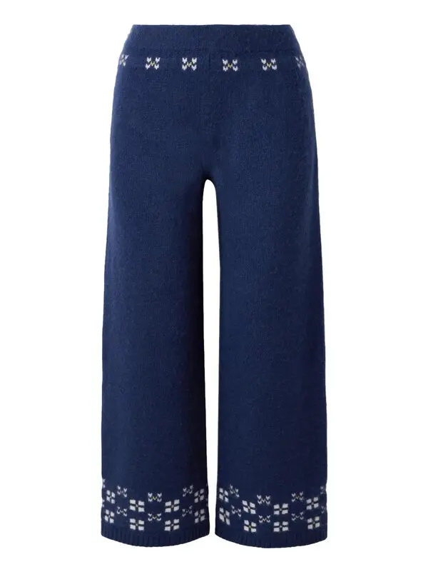 Calle Del Mar Winter Fair Isle Cashmere Wide-leg Pants - Blue