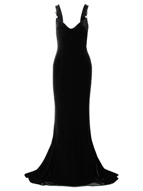 Galvan Avedon Open-back Embellished Velvet Gown - Black