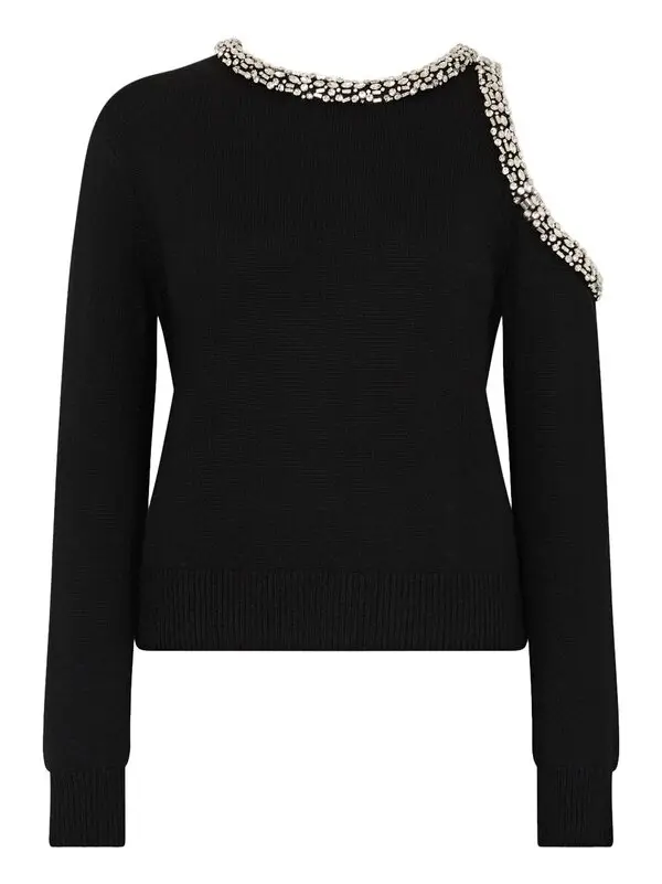 MILLY Roma Crystal Embellished Long Sleeve Top - Black