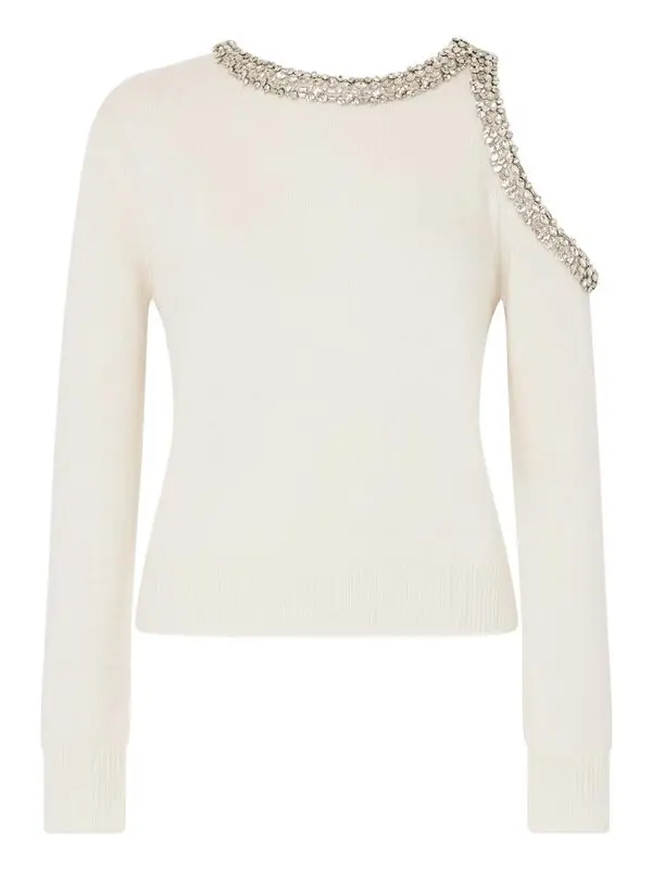 MILLY Roma Crystal Embellished Long Sleeve Top - Ecru
