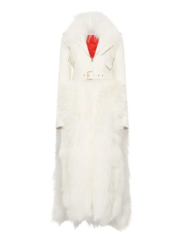 Gabriela Hearst Brymwylf Convertible Coat In Textured Leather & Cashmere Shearling - White
