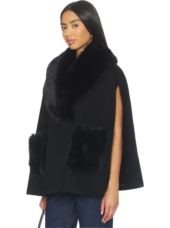 L'Agence Chana Faux Fur Cape - Black