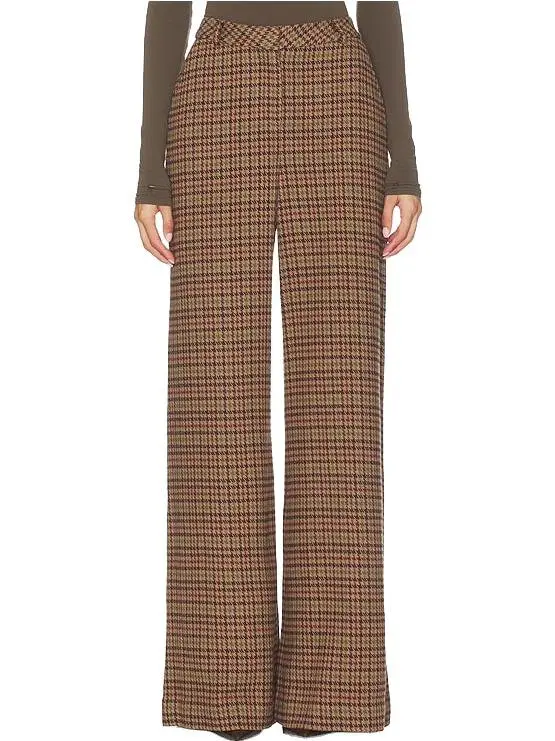 L'Agence Pilar Wide Leg Pant - Dark Brown Multi Houndstooth