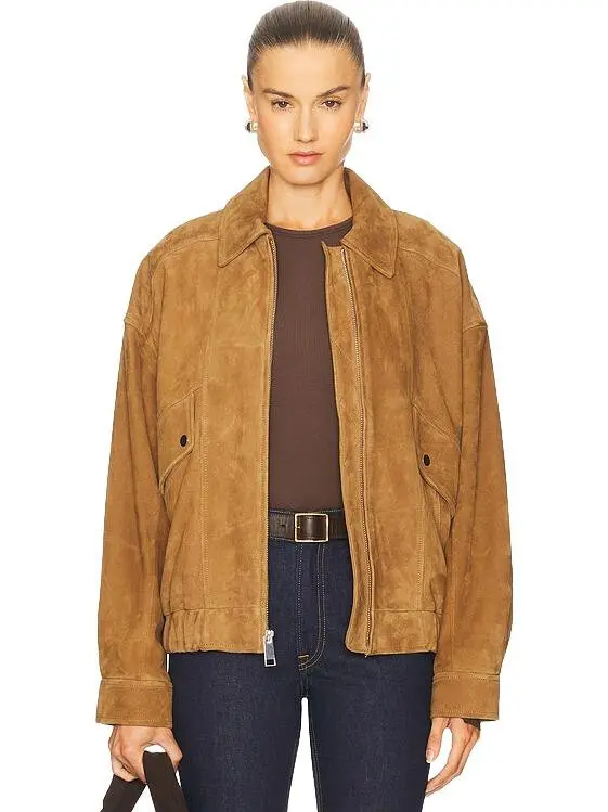 GRLFRND Wren Suede Bomber - Cognac