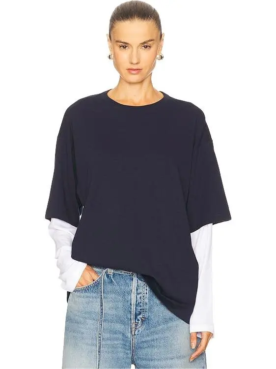 GRLFRND Layered Long Sleeve Tee - Navy & White