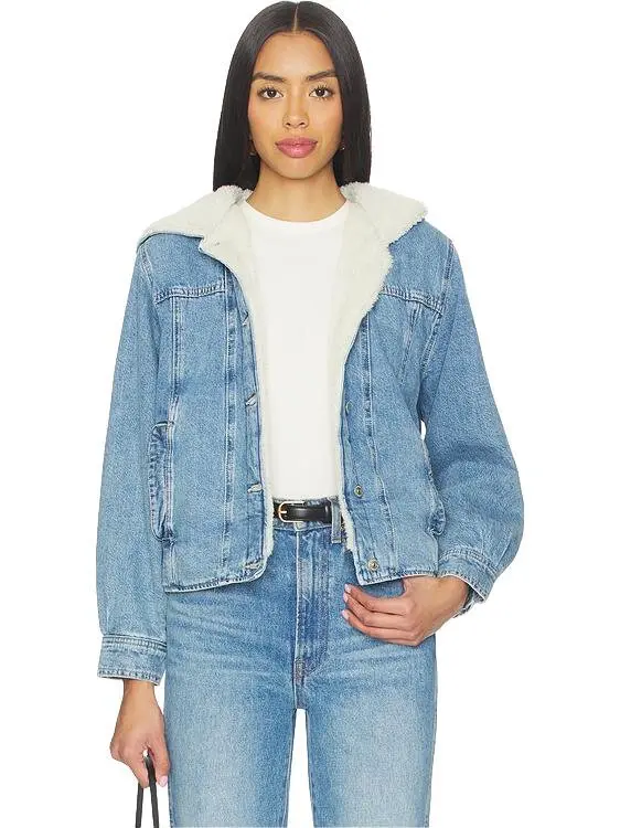 Free People We The Free Asher Cozy Denim Jacket - Snowdrift Wash