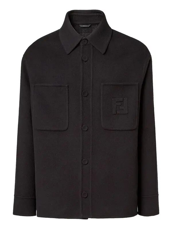 Fendi Wool Coat With Ff Embossed Detail - Black