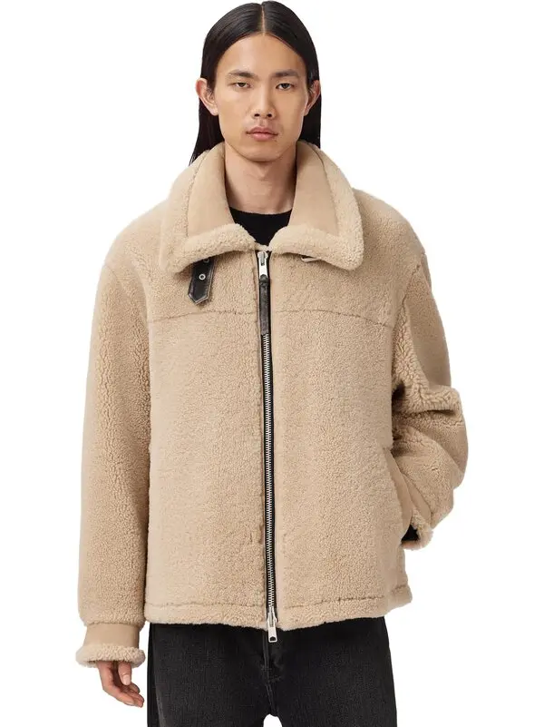 ALLSAINTS Vernon Oversized Shearling Jacket - Feather Taupe