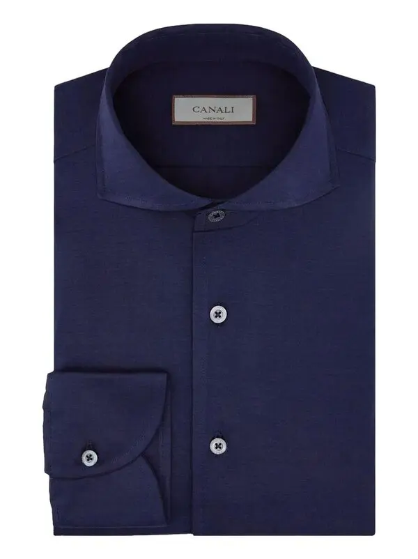 Canali Regular Fit Shirt In Navy Cotton Jersey - Blue