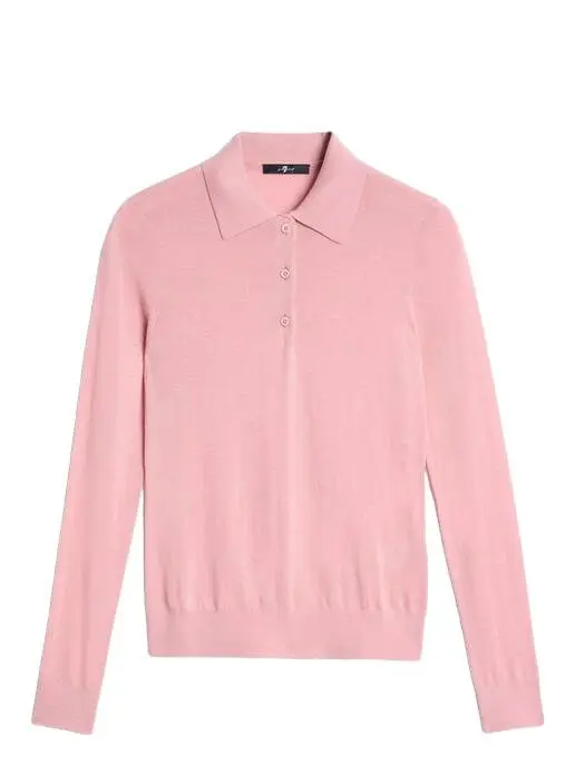 7 For All Mankind Long Sleeve Wool Polo Sweater - Pink
