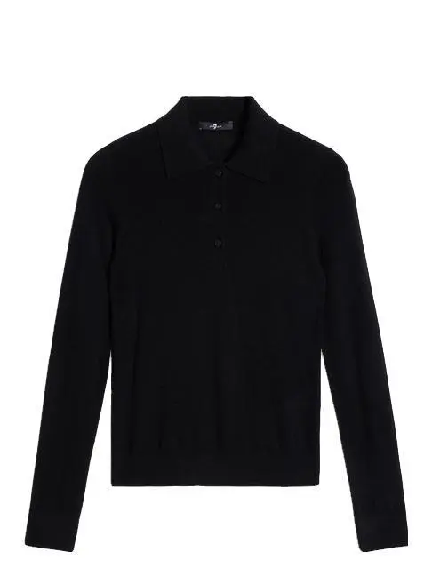 7 For All Mankind Wool Long-sleeve Polo Sweater - Black