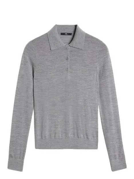 7 For All Mankind Wool Long Sleeve Polo Sweater - Gray